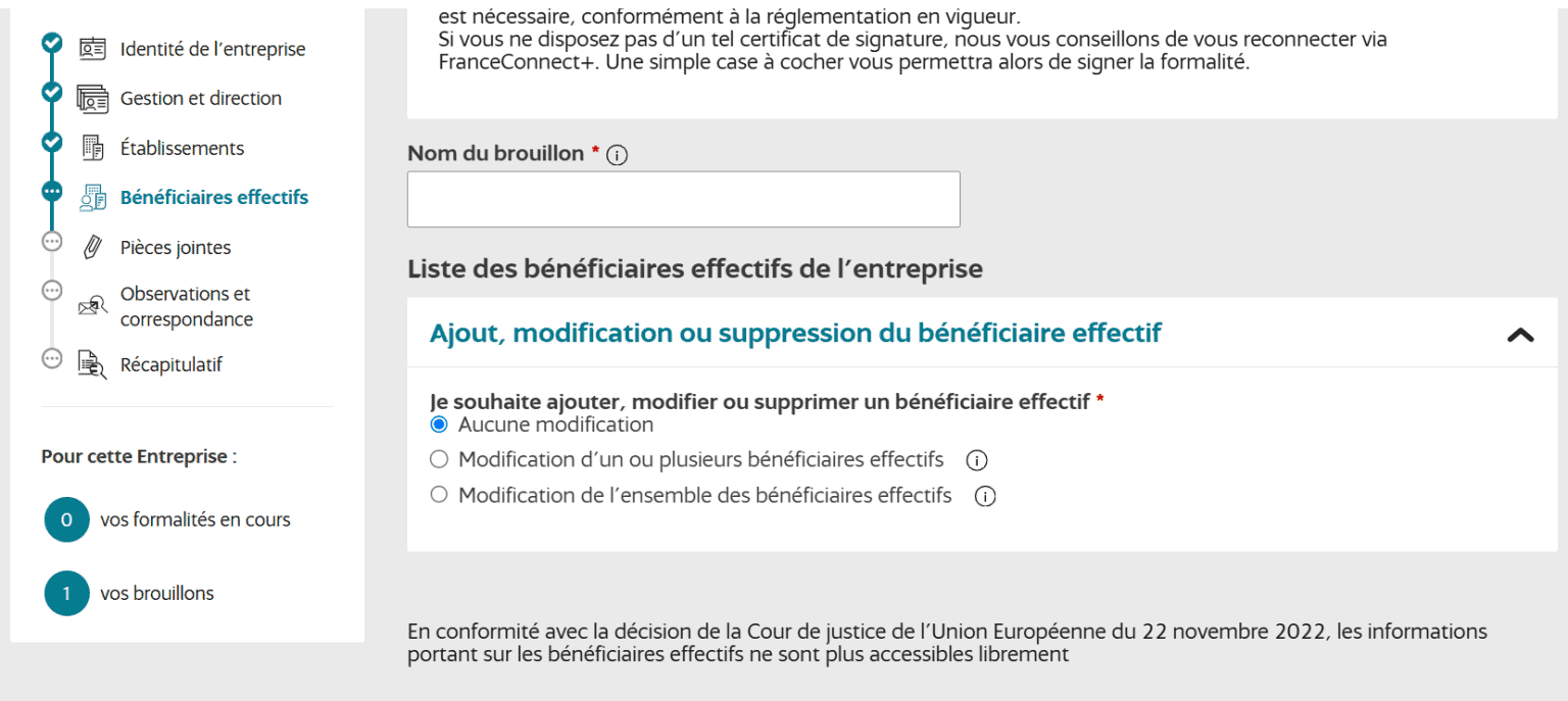 Registre des Bénéficiaires Effectifs : mise à jour et accès