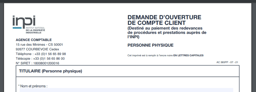 Compte client INPI : ouverture et fonctionnalités